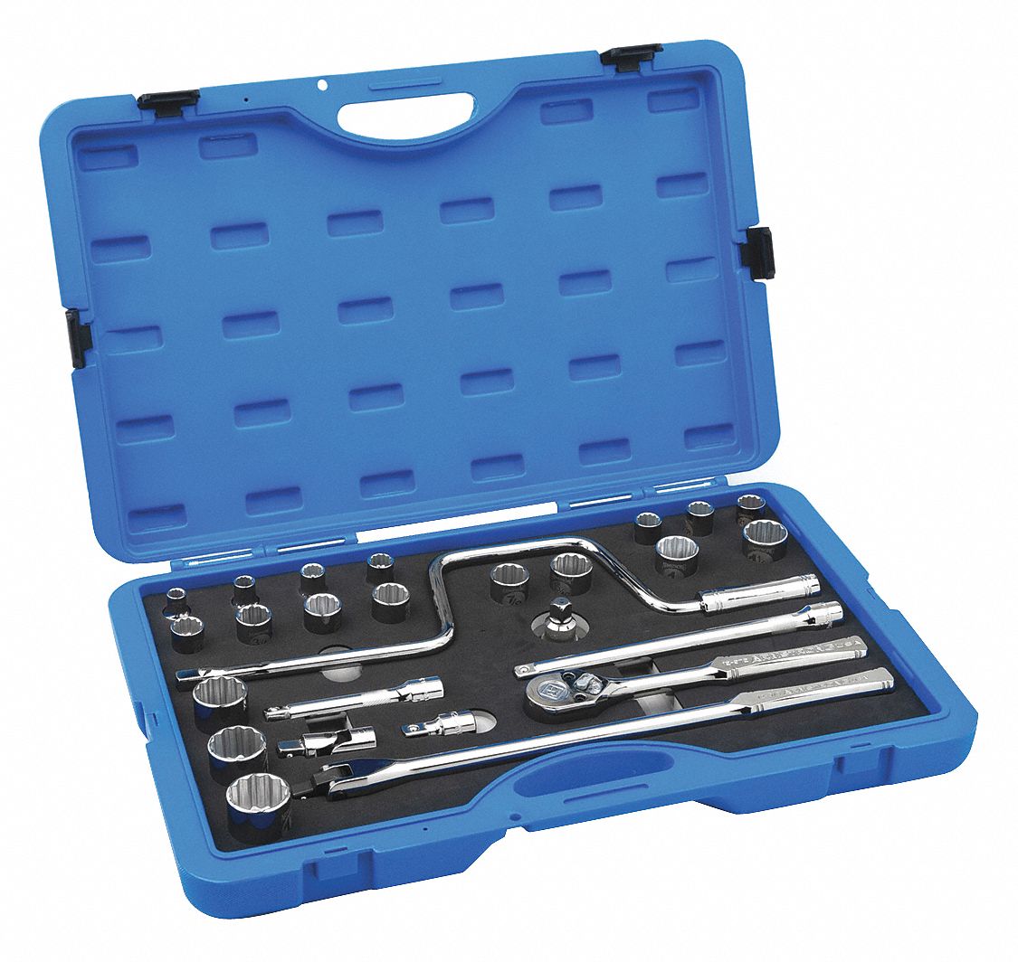 Socket Wrench Set, Square, Drive Size 1/2 in - Grainger