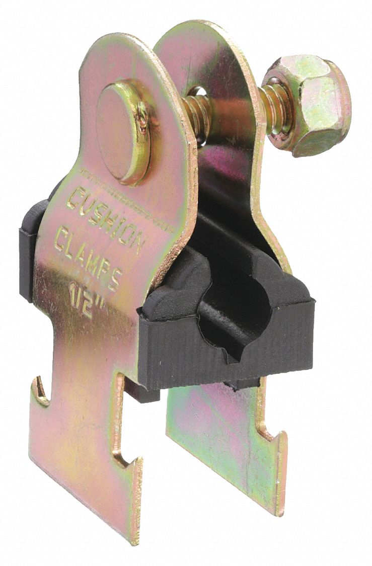 Strut Mounted Cushioned Clamp, Electro Galvanized Gold - Grainger