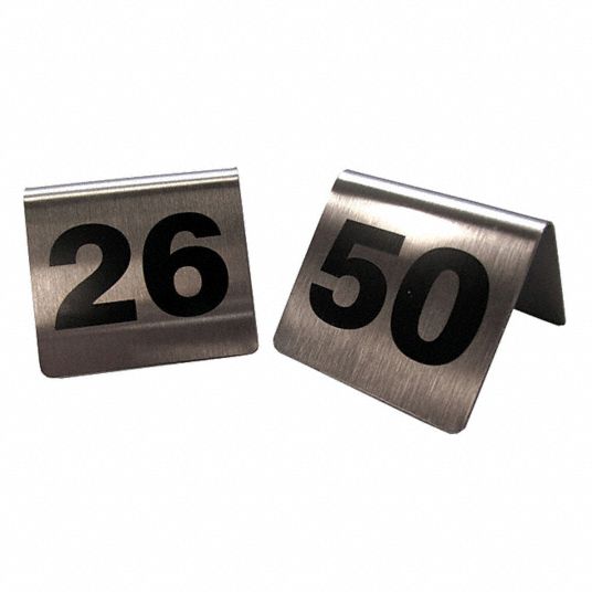 Number Tents, 26-50, Stainless Steel, Silver, Tent, 2 1/2 in Length, 2 ...