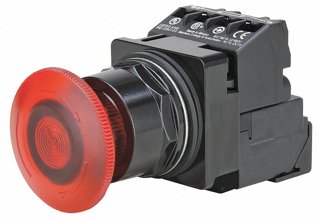 SIEMENS, Illuminated, Mushroom Head Profile, Mushroom Head Push Button - 22KM59|52BR8ERA - Grainger