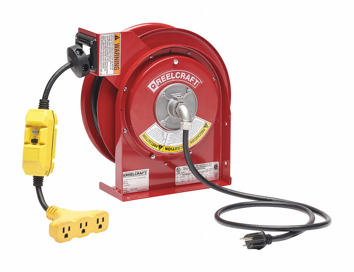 REELCRAFT, 12 Awg / 3 Cond X 45 ft., 15 Amp, Tri-Tap Gfci Outlet, With ...