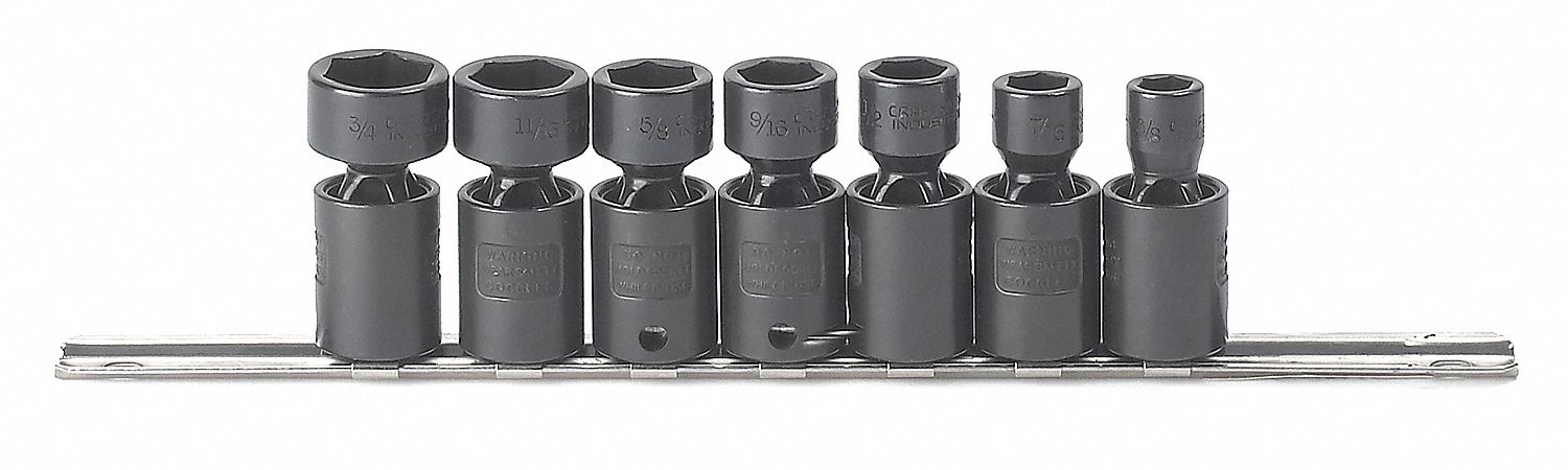 Impact Socket Set, Chrome, 3/8 in, Impact Rated No - Grainger