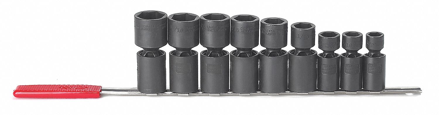 Impact Socket Set, Chrome, 1/2 in, Impact Rated No - Grainger