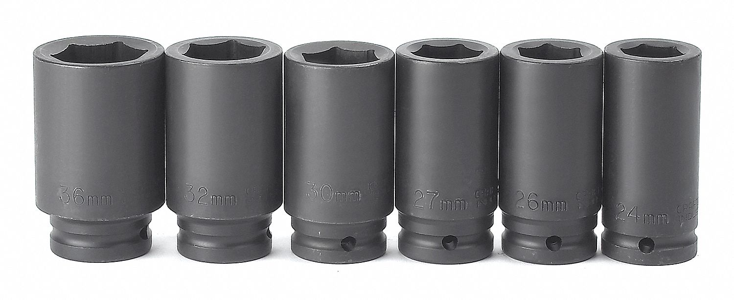 Impact Socket Set, Chrome, 3/4 in, Impact Rated No - Grainger
