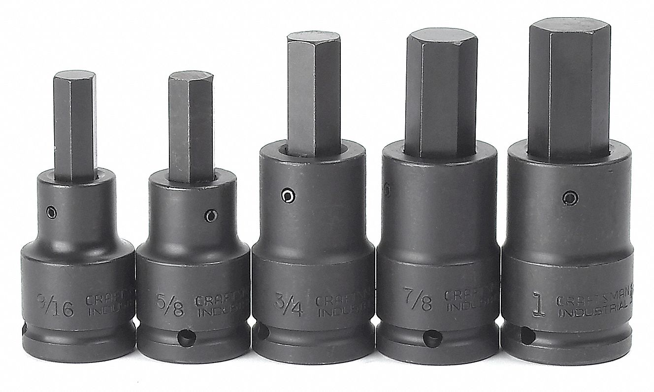 Impact Bit Socket Set, 3/4 in Drive Size, Chrome Finish, Number of ...