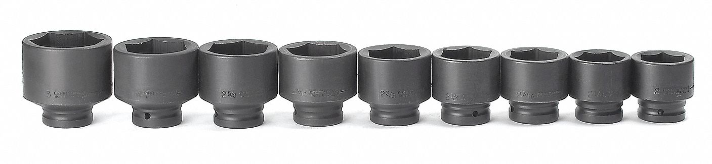 Impact Socket Set, Chrome, 1 in, Impact Rated No - Grainger