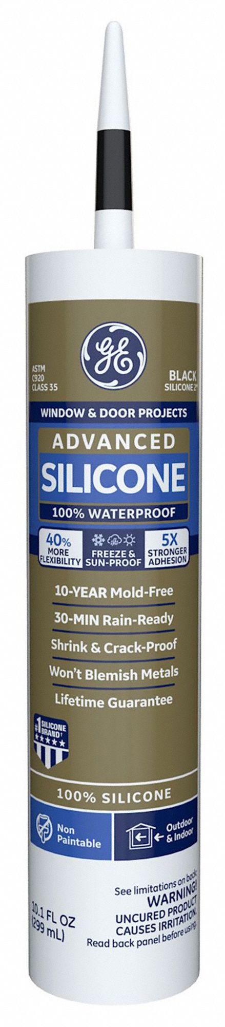 GE, Advanced Silicone, Black, Silicone Sealant - 22N759|2813670 - Grainger