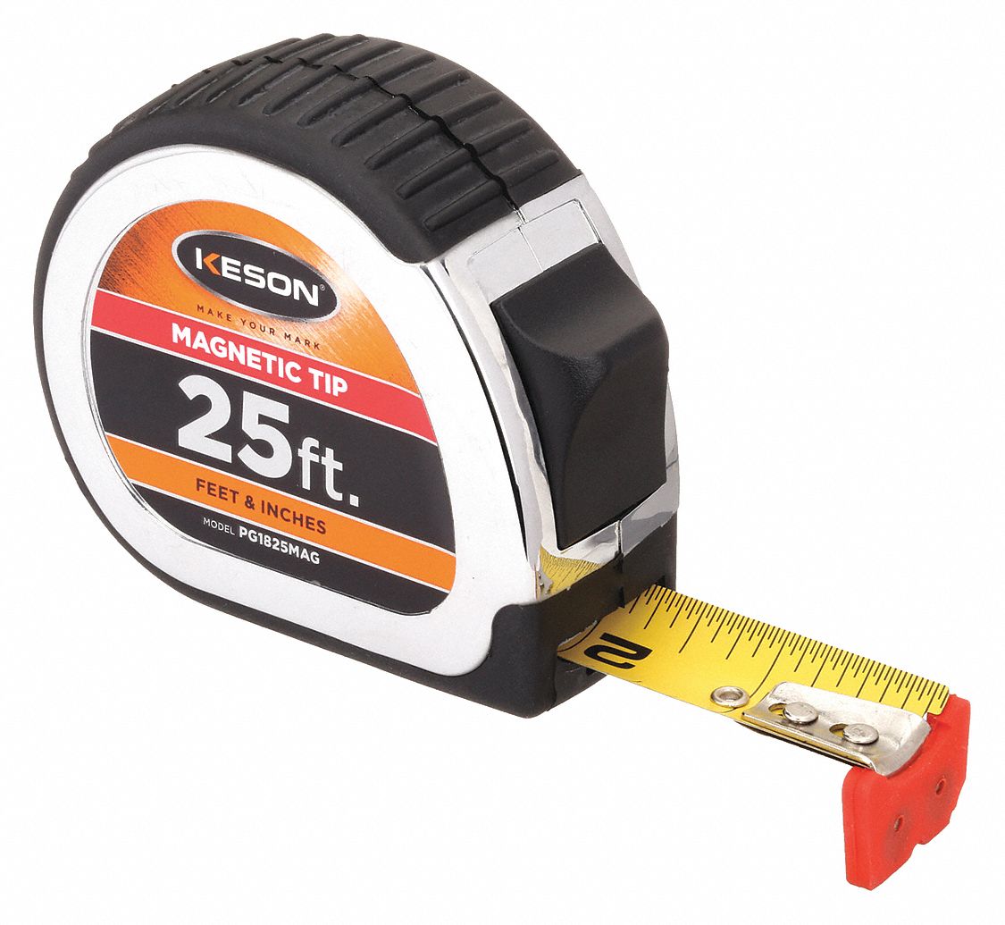 25 ft. Steel SAE Magnetic Tip Tape Measure, Black/Chrome - Grainger
