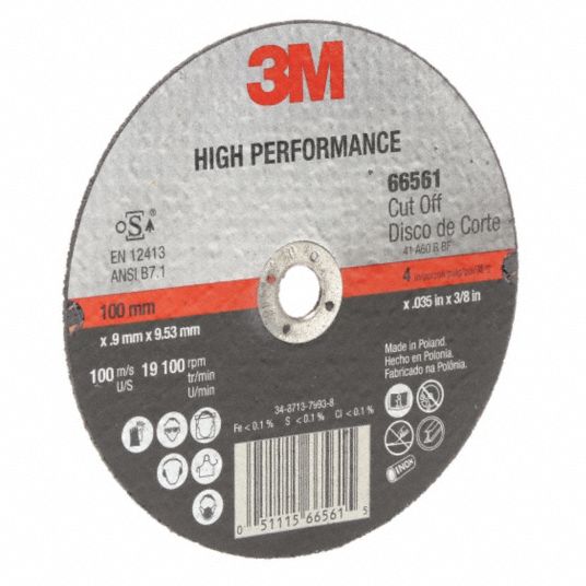 3M, Type 1, 4" x 0.035" x 3/8", Abrasive Cut-Off Wheel - 22NZ69 ...