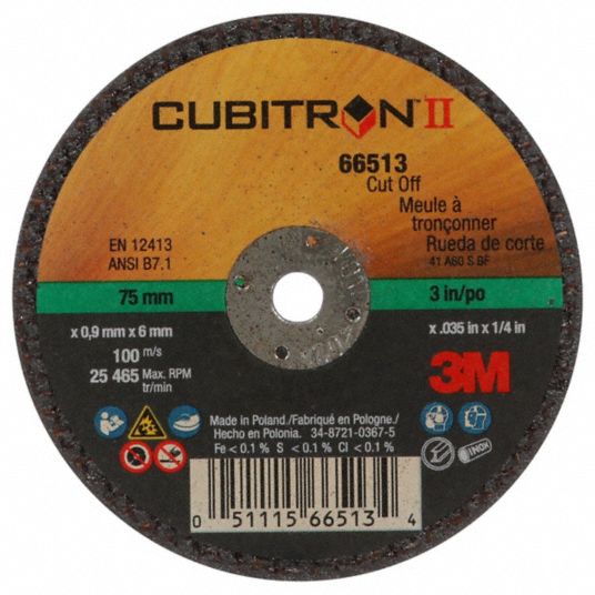 3M CUBITRON II, Type 1, 3" x 0.035" x 1/4", Abrasive Cut-Off Wheel ...