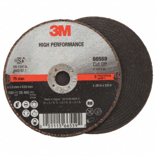 3M, Type 1, 3" x 0.035" x 3/8", Abrasive Cut-Off Wheel - 22NZ99 ...