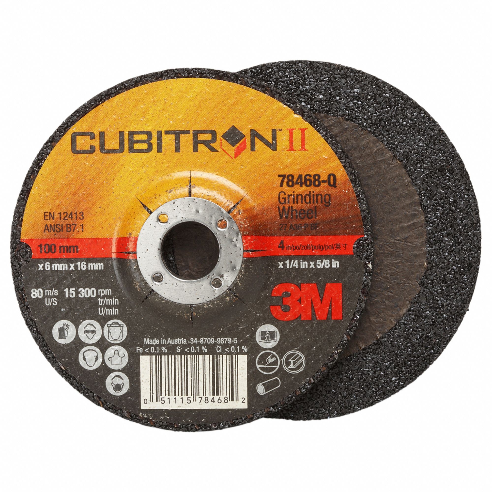 3M CUBITRON II, Type 27, 4" x 1/4" x 5/8", Depressed Center Grinding ...