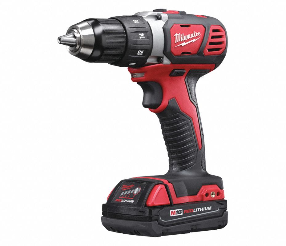 MILWAUKEE Kit de Taladro Inalámbrico, 18.0, Sí, 1800 rpm, 0 in-lb, 2 ...