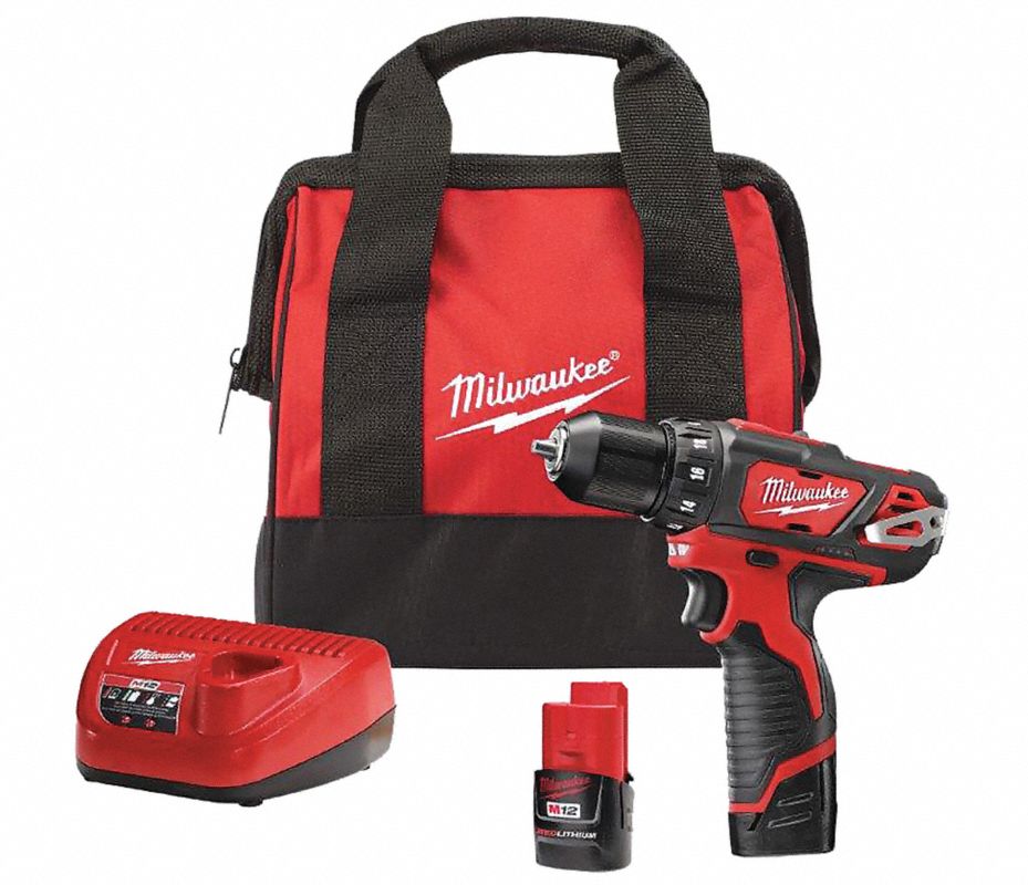 MILWAUKEE Kit de Taladro Inalámbrico, 12.0, No, 1.5A/hr. - 28K766 ...