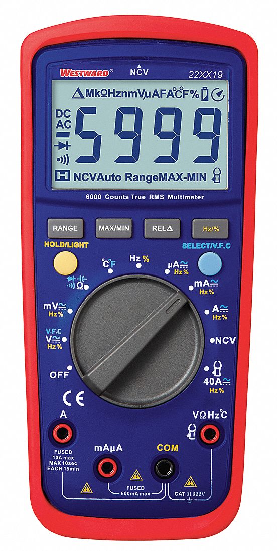 WESTWARD, CAT III 600V, TRMS, Digital Multimeter - 22XX19|22XX19 - Grainger