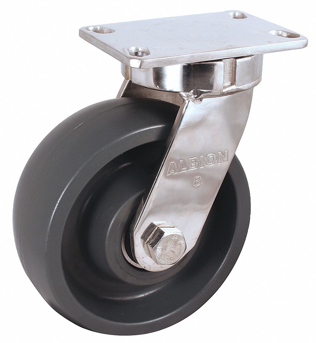 Plate Caster, Kingpinless Swivel, Polyurethane, 2000 lb, 8 in Wheel Dia ...