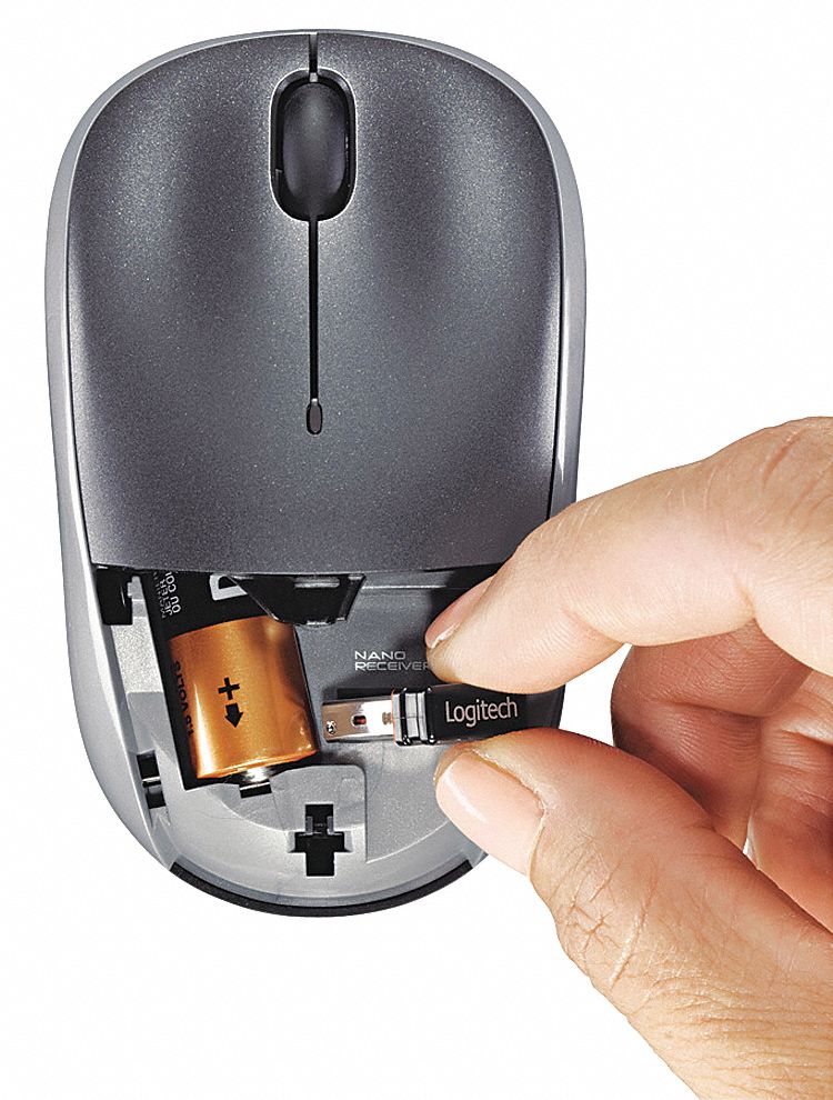 Wireless Mouse, Optical, Dark Silver, USB - Grainger