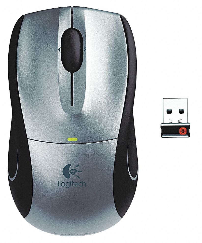 Wireless Mouse, Laser, Silver/Black, USB - Grainger