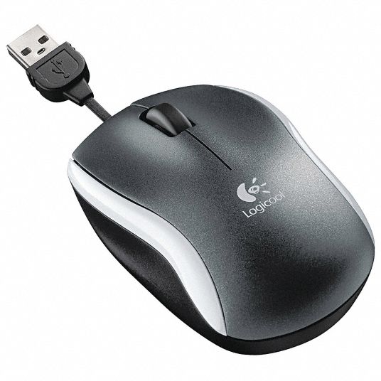 Corded Mouse, Optical, Silver/Black, USB - Grainger