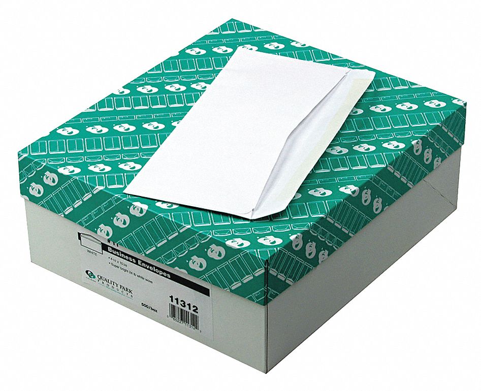 Business Envelope, Material Paper, Color White, PK 500 - Grainger