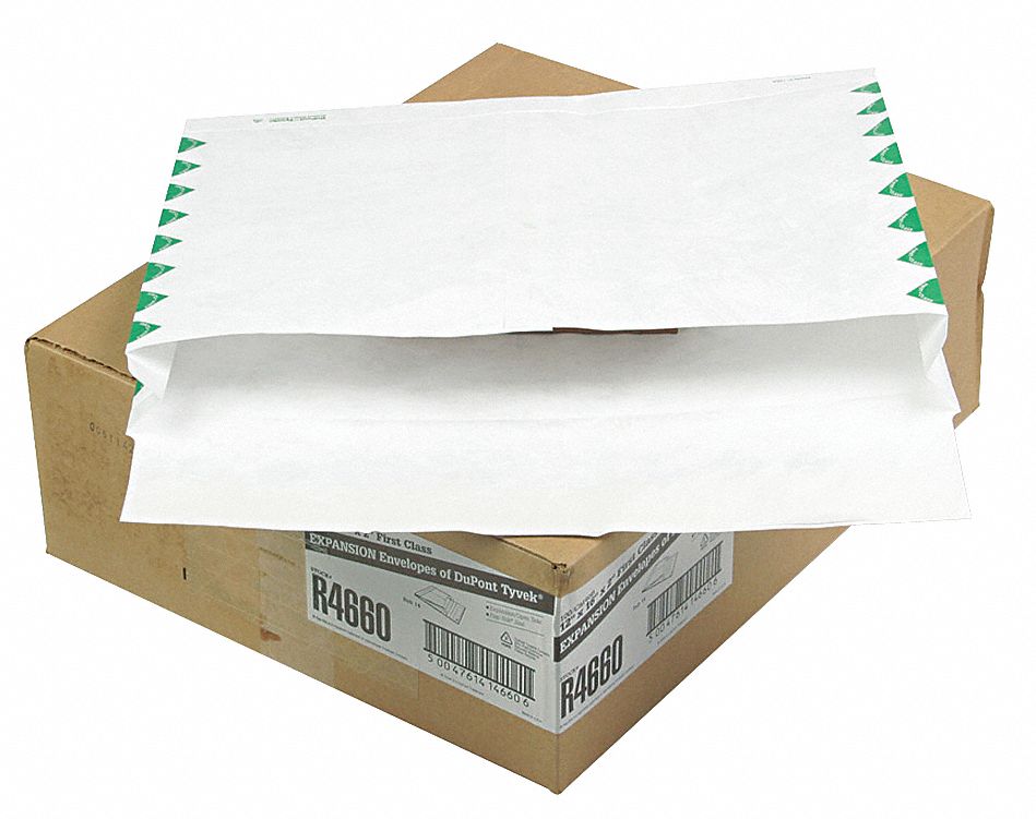 Expandable Envelope, Material Tyvek®, Color White, PK 100 - Grainger
