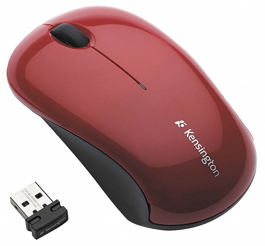 Wireless Mouse, Optical, Red, Nano Receiver - Grainger