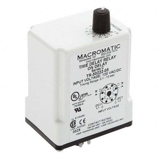 MACROMATIC Single Function Time Delay Relay: 8 Pins - Relay, Potentiometer, 120V AC/DC, Socket ...