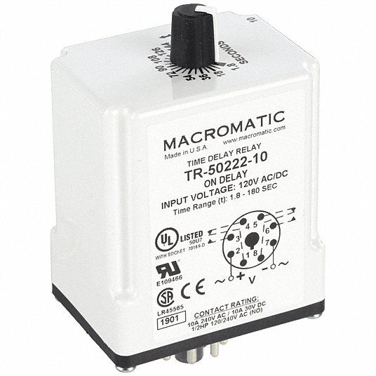 MACROMATIC, Socket Mounted, 120V AC/DC, Single Function Time Delay ... MACROMATIC, Socket Mounted, 120V AC/DC, Single Function Time Delay ...