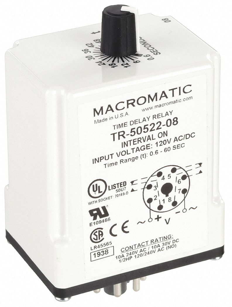 MACROMATIC, Socket Mounted, 120V AC/DC, Single Function Time Delay ... MACROMATIC, Socket Mounted, 120V AC/DC, Single Function Time Delay ...