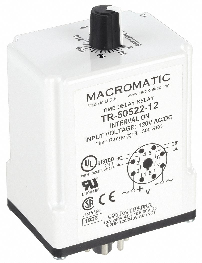 MACROMATIC, Socket Mounted, 120V AC/DC, Single Function Time Delay ... MACROMATIC, Socket Mounted, 120V AC/DC, Single Function Time Delay ...