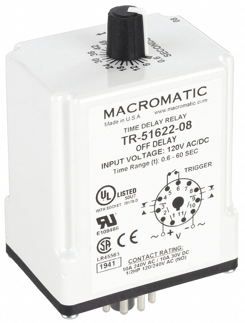 MACROMATIC, Socket Mounted, 120V AC/DC, Single Function Time Delay ...