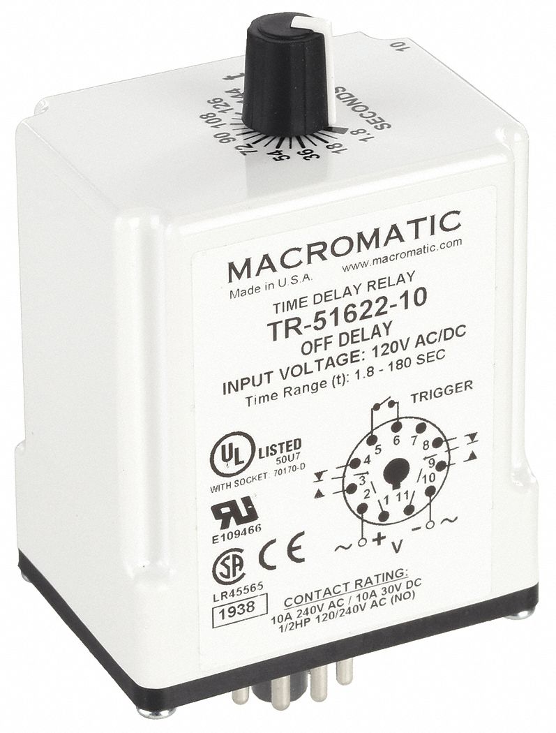 MACROMATIC, Socket Mounted, 120V AC/DC, Single Function Time Delay ... MACROMATIC, Socket Mounted, 120V AC/DC, Single Function Time Delay ...