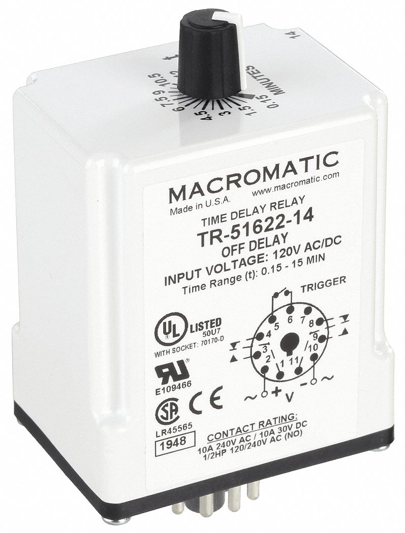 MACROMATIC, Socket Mounted, 120V AC/DC, Single Function Time Delay ...