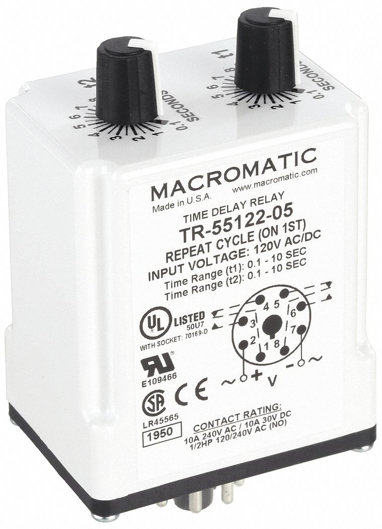 MACROMATIC, Socket Mounted, 120V AC/DC, Single Function Time Delay ...