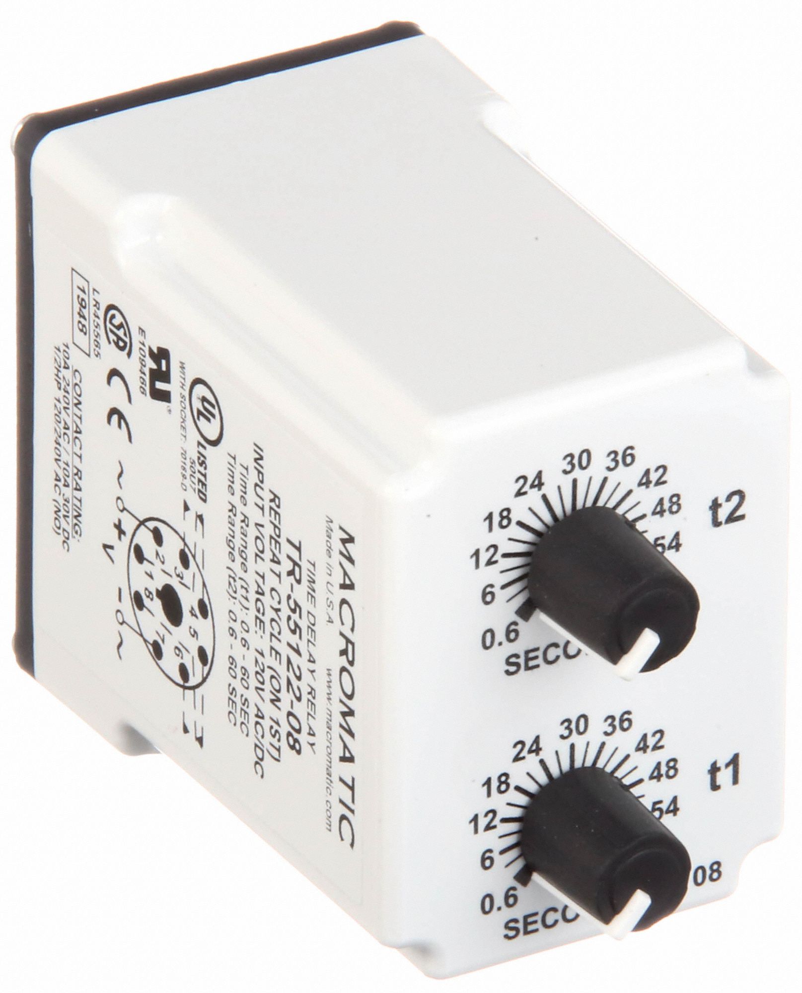 MACROMATIC Single Function Time Delay Relay: 8 Pins - Relay, Potentiometer, 120V AC/DC, Socket ...
