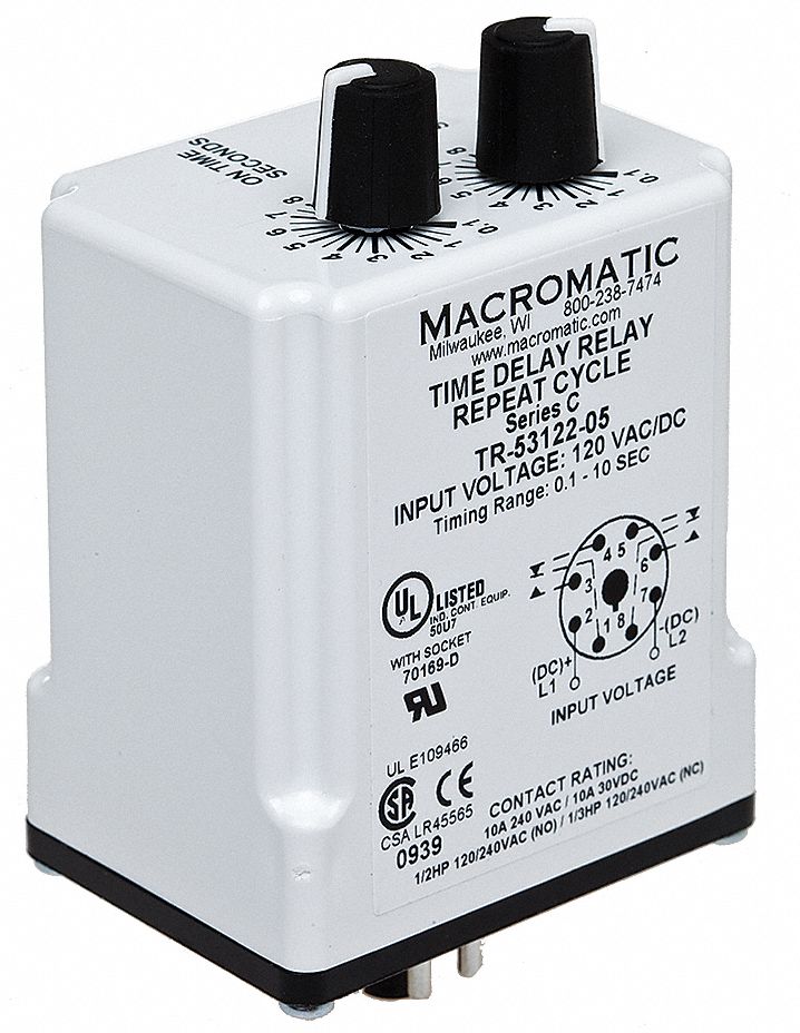 MACROMATIC Single Function Time Delay Relay: 8 Pins - Relay ...