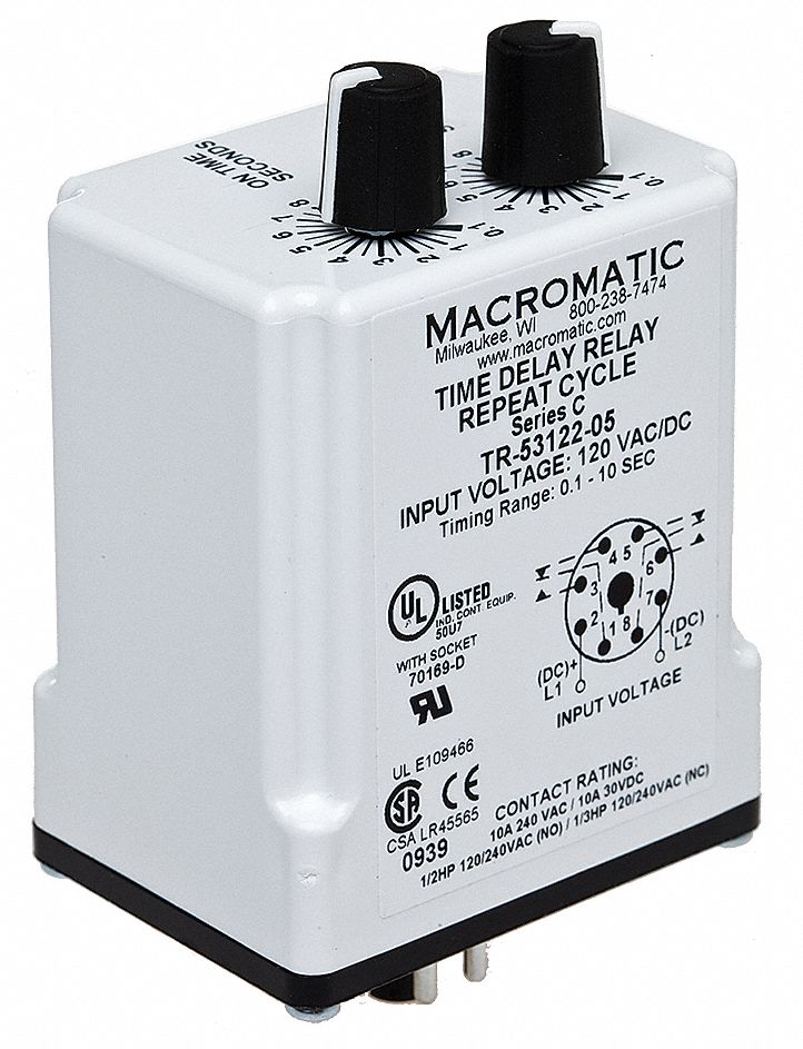 MACROMATIC Single Function Time Delay Relay: 8 Pins - Relay ...