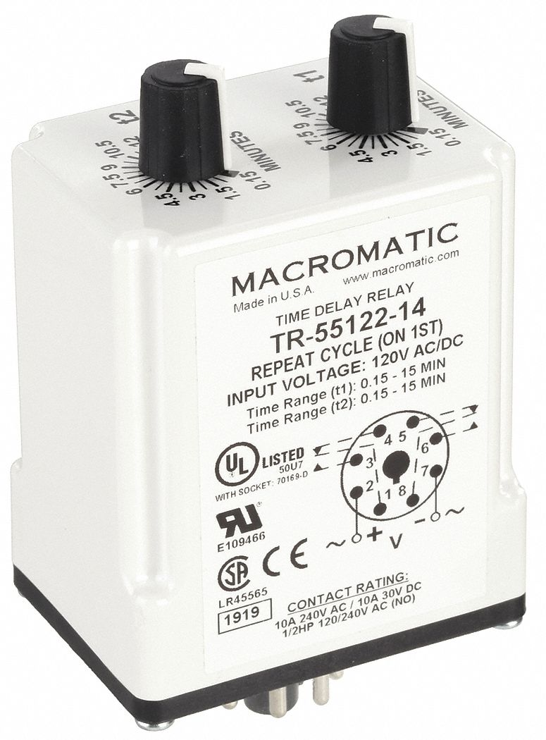 MACROMATIC, Socket Mounted, 120V AC/DC, Single Function Time Delay ...