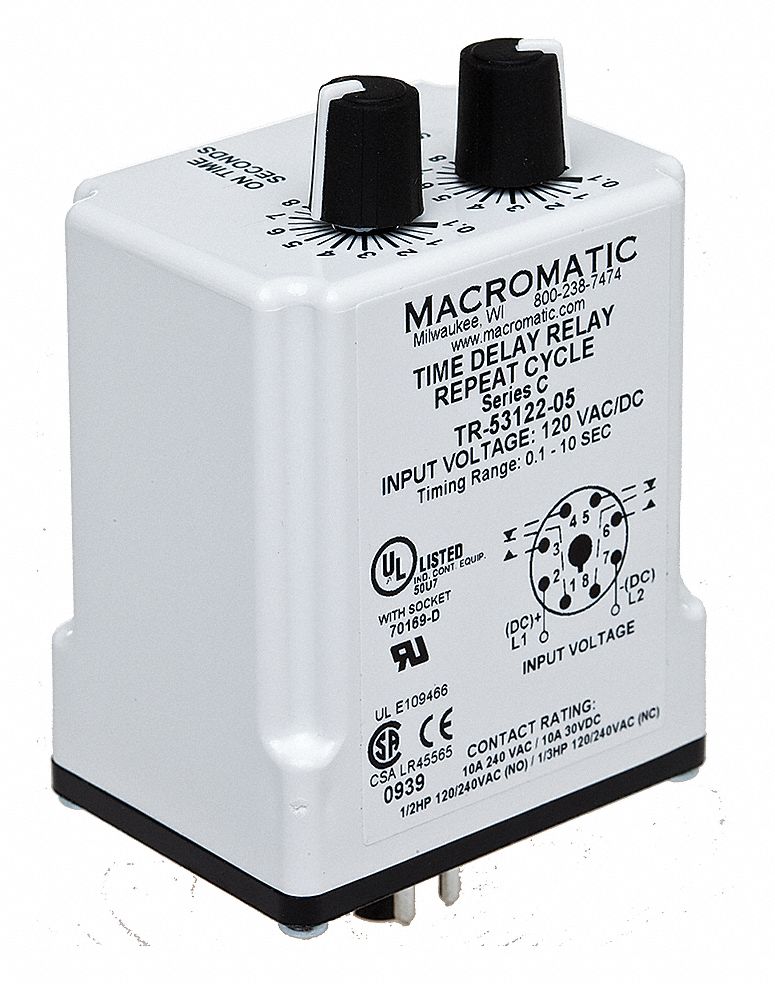 MACROMATIC Single Function Timing Relay, 24V AC/DC, 10A @ 240V, 8 Pins ... MACROMATIC Single Function Timing Relay, 24V AC/DC, 10A @ 240V, 8 Pins ...