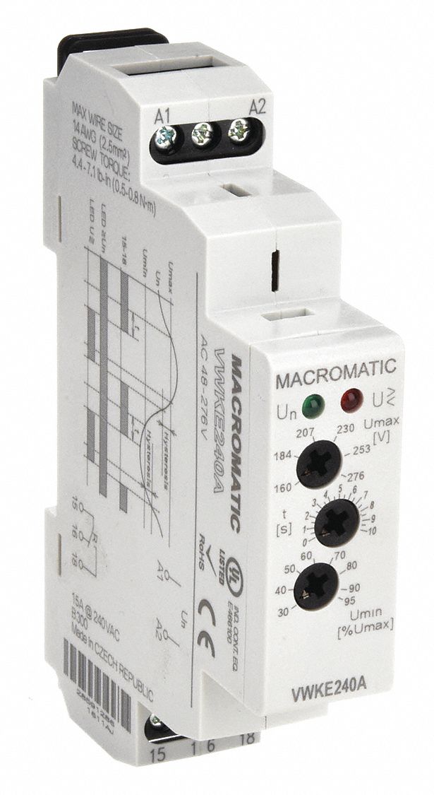 MACROMATIC, DIN-Rail Mounted, 5 Pins/Terminals, Voltage Sensing Relay ...