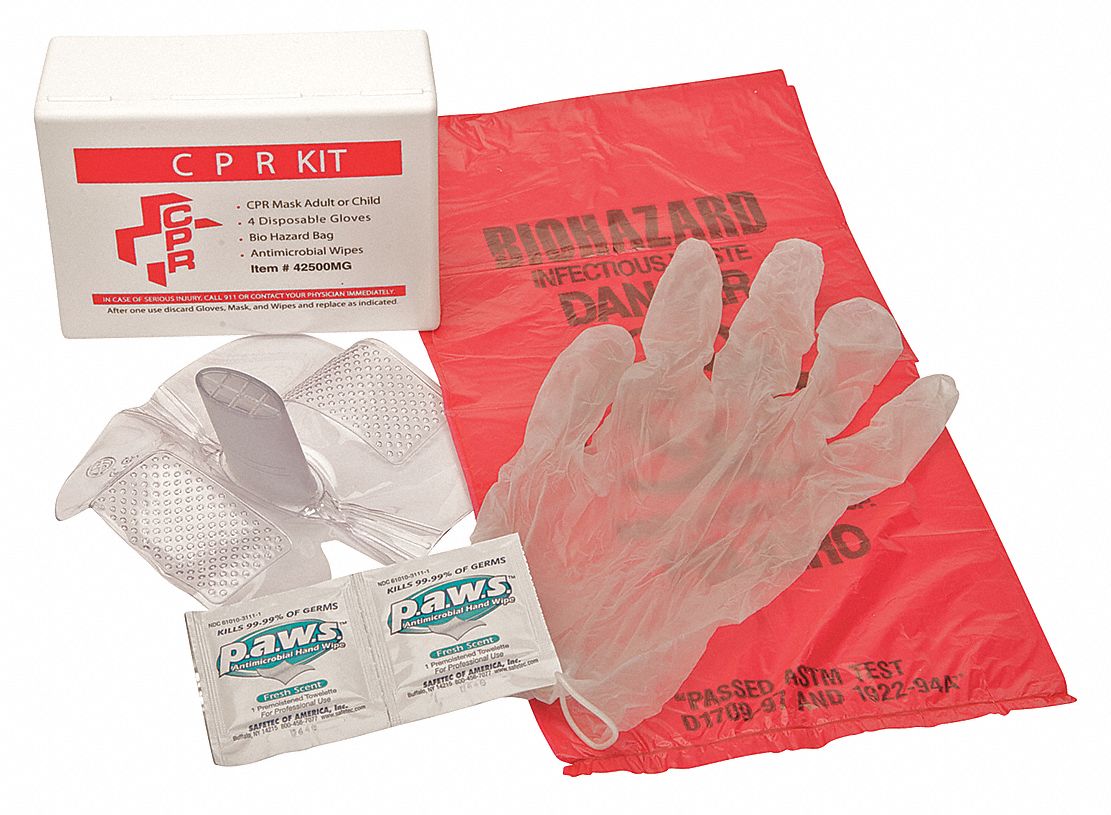 CPR Kit, 1 People Served, Number of Components 5, Plastic, 2" Height, 3 ...