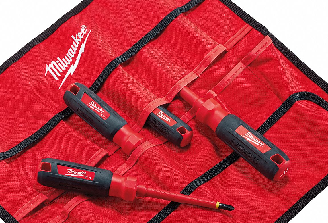MILWAUKEE Tether Ready Insulated Screwdriver Set, Phillips, Slotted ...