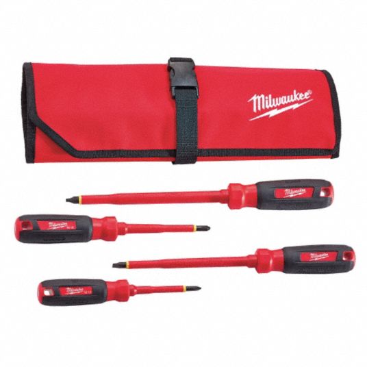MILWAUKEE Tether Ready Insulated Screwdriver Set, Phillips, Slotted ...