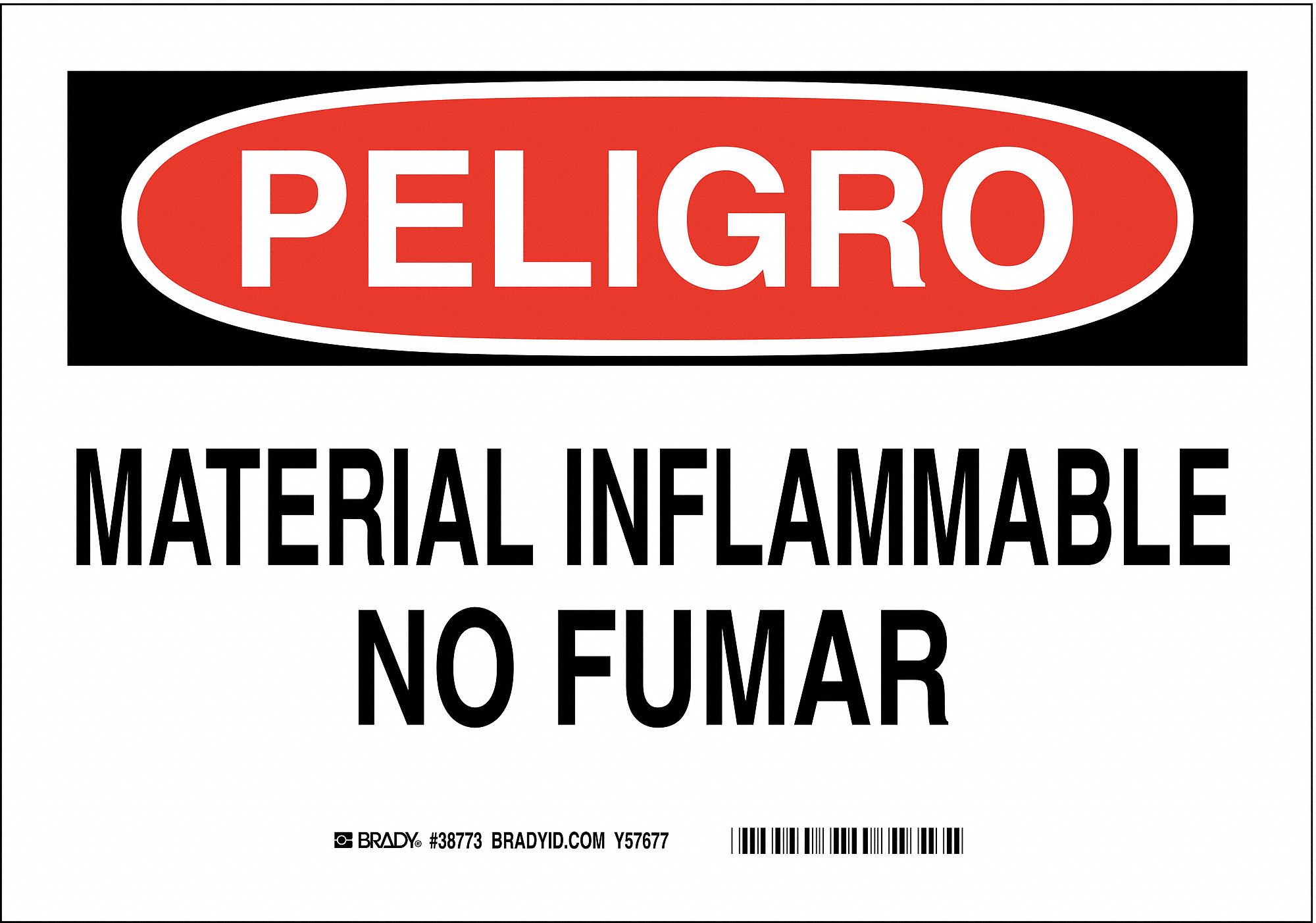 Safety Sign, Material Inflamable No Fumar, Header Peligro, Rectangle, 7 ...