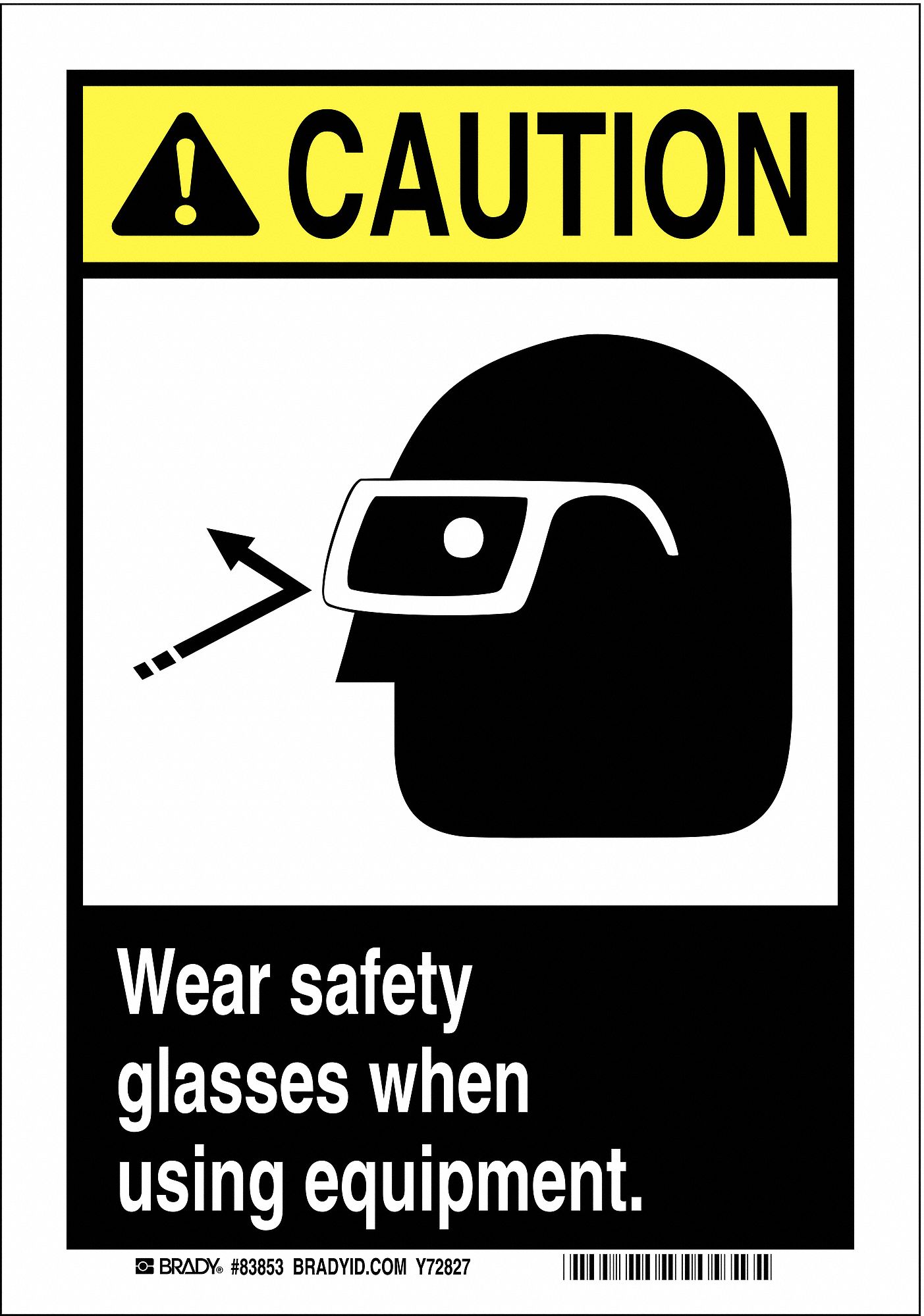 Safety Sign, Wear Safety Glasses When Using Equipment, Header Caution ...