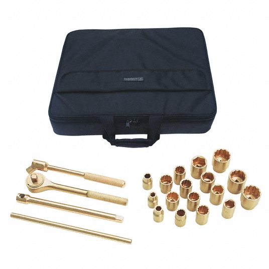 Nonsparking Socket Wrench Set, Socket Size Range 5/16 in to 1 1/4 in ...