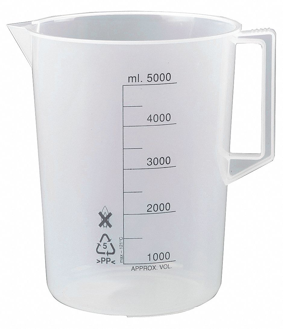 Low Form with Handle, 5 L Capacity - mL, Beaker - 23X904|23X904 - Grainger