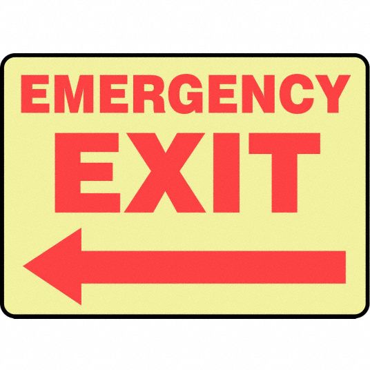 Plastic, Emergency Exit Sign, 14" Width, 10" Height, Double-Sided No ...