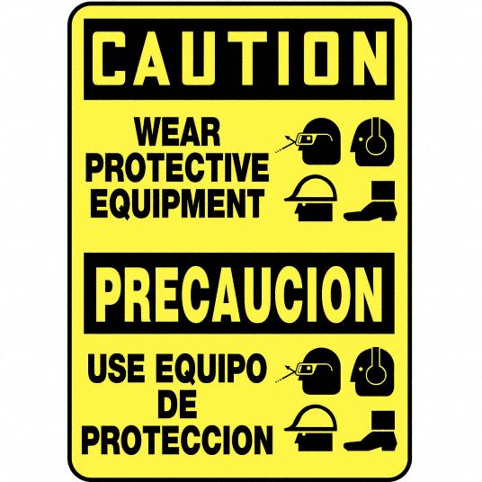 ACCUFORM Spanish-Bilingual Caution Sign, Plastic, Rectangle, English ...