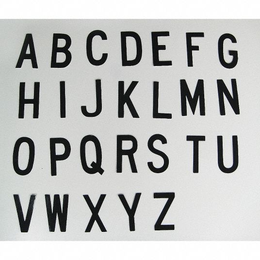 Letter Label Kit, A Thru Z, Black, 8 in Character Height, 1 EA - Grainger